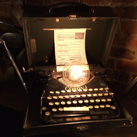 Edison bulbs and an old typewriter